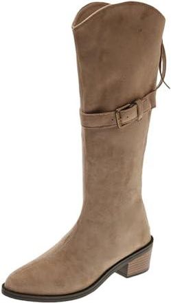 Generic Bottes de cowboy pour femme - Bottes western larges et d&eacute;contract&eacute;es - En daim synth&eacute;tique - Fermeture &eacute;clair dans le dos - Talon &eacute;pais - Confortables