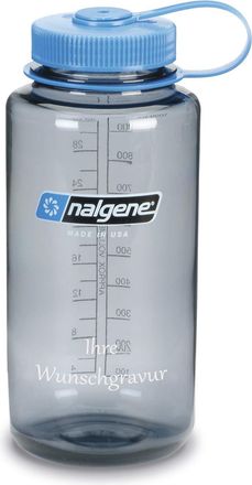 Nalgene Trinkflasche Weithals - 1 L (Grau-Blau, mit Namensgravur, 1 Liter)