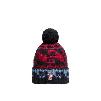 Moncler Moncler Bonnet En Alpaga Et Laine M&eacute;lang&eacute;s Avec Pompon, Homme, Bleu, Taille: Uni