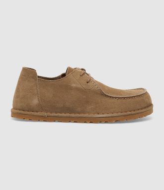 Birkenstock Mocassins Utti Lace Suede Leather Solid Gray Taupe
