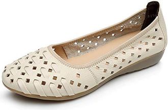 Rismart Femme Creux Confort Glisser-sur Mary Jane Cuir Penny Plats Mocassins SN02335(Beige,EU39)
