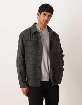 Asos Hemdjacke in Wolloptik mit anthrazitgrauem Fischgr&auml;tmuster