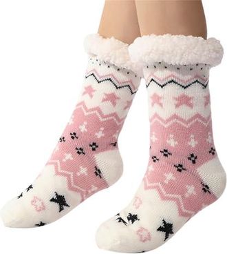 Generic Chaussettes de No&euml;l pelucheuses avec poign&eacute;es confortables pour les vacances dint&eacute;rieur pour femmes (taille unique) haute, blanc, taille unique