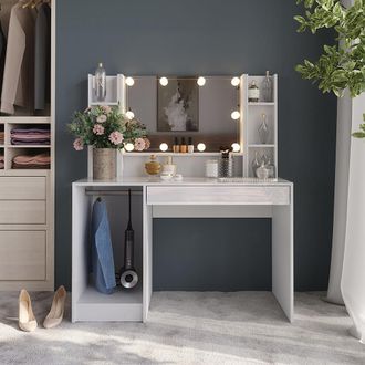 Vicco Schminktisch Sherry, Weiß/Weiß Hochglanz, 119.8 cm 4 Teile