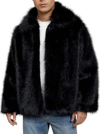 Generic Manteau en fausse fourrure pour homme - Veste &agrave; manches longues en fourrure moelleuse - D&eacute;contract&eacute;e et confortable - Col rabattable - Manteau chaud d