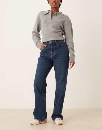Abercrombie & Fitch Jean décontracté à taille haute style années 90 - Bleu moyen délavé