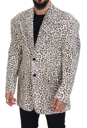 Dolce & Gabbana Mens White Leopard Single Breasted Coat Blazer Cotton Elastane Clothing