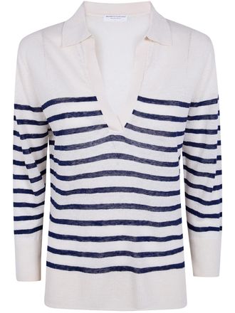Majestic Oversized Linen 100 Stripes Polo Shirt