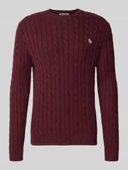 Review Slim Fit Strickpullover aus reiner Baumwolle mit Zopfmuster