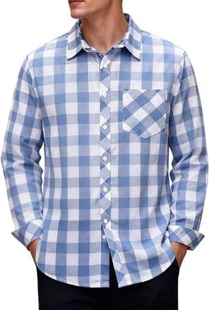 Generic Chemise &agrave; carreaux pour homme - Haut boutonn&eacute; avec poche - Manches longues - Col &agrave; revers d&eacute;contract&eacute; - Coupe ample - R&eacute;tro - Costume extensible pour 