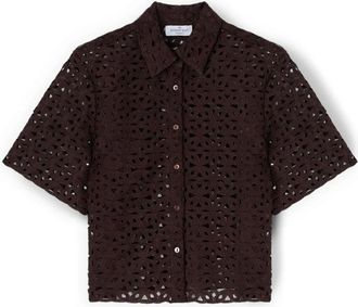 Motivi Femme, Blouses et Chemises, Brun, Taille: 42 FR Chemise ample en dentelle macram&eacute;