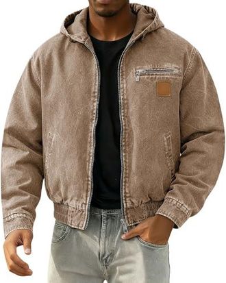 Generic DENGJIAMY Sweat &agrave; capuche vintage pour homme, grande taille, fermeture &eacute;clair, chemises dautomne tendance, hauts dext&eacute;rieur &agrave; manches longues, sweat-s