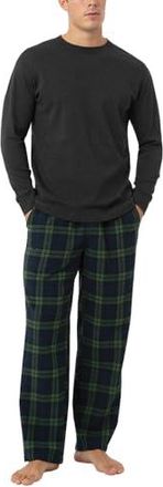 Lapasa Ensemble de Pyjama Homme Chaud & Confortable Haut Coton & Pantalon Coton Flanelle M79 Haut Gris Foncé + Pantalon Vert & Bleu, XXL