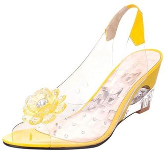 Generic Chaussures &agrave; talons hauts pour adolescentes et filles - Chaussures &agrave; talons noirs - Respirantes - Verni - Pour cocktail - Pour femme - 2026, jaune, 39