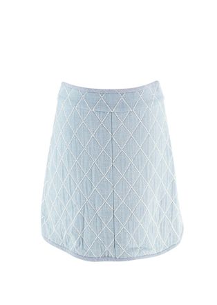 Sandro Blue Jean Quilted Zip Front Mini Skirt Size XS