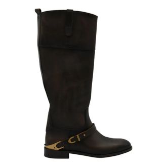 Golden Goose Stiefel - Tall Leather Boots With Gold-Tone Buckle - Gr. 36 (EU) - in Schwarz - f&uuml;r Damen