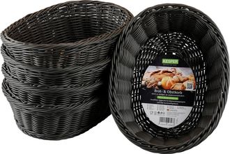 KESPER | Brot- und Obstkorb, 5er Pack, Material: Voll-Kunststoffgeflecht, Maße: 29,5 x 23 x 9,5cm, Farbe: Grau |1982615
