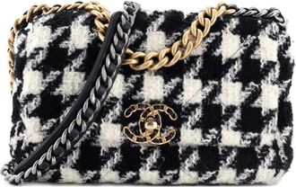 Chanel 19 Flap Bag Quilted Houndstooth Tweed and Ribbon Medium shoulder bag - Noir