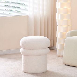 Generic Boucle Ottoman Hocker - Teddy Samt Fußstütze for Wohnzimmer, Schlafzimmer (33x33x42cm), Weiß