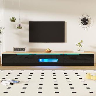 Merax Meuble TV LED brillant - 180 cm - Commande Bluetooth - Montage mural possible - Couleur bois + noir