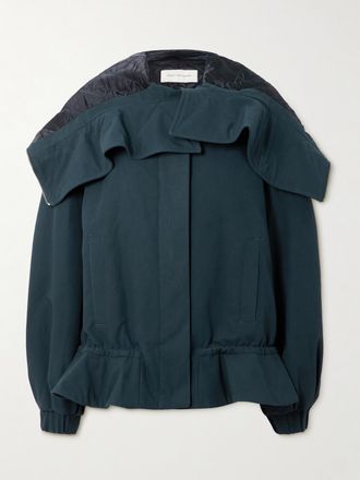 Dries Van Noten Verkürzte Oversized-bomberjacke Aus Gestepptem Baumwoll-canvas Mit Shell-einsätzen - Blau