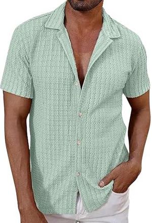 Generic Chemise en tricot &agrave; manches courtes boutonn&eacute;e vintage pour homme, chemise d&eacute;contract&eacute;e pour la plage, les vacances, la plage, les vacances, la plage, 