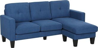 HOMCOM Ecksofa 3-Sitzer Meridian rechts oder links umkehrbar, Wohnzimmer, hoher Komfort, gepolsterte R&uuml;ckenlehne, blau
