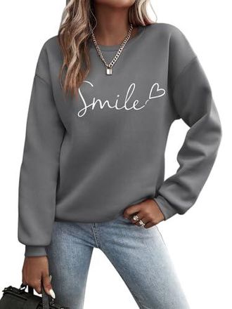 Minetom Pullover pour femmes Automne Hiver Sweatshirt Col rond Manches longues Hauts pour femmes Sweats sans capuche, A gris fonc&eacute;., XL
