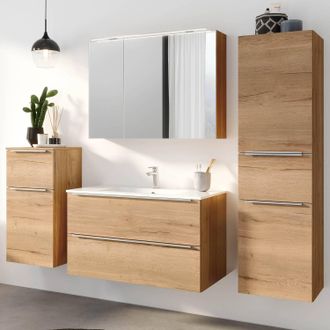 Nobilia home24 Badezimmerset MYBA VII 4-teilig 190cm Braun/Eiche Dekor