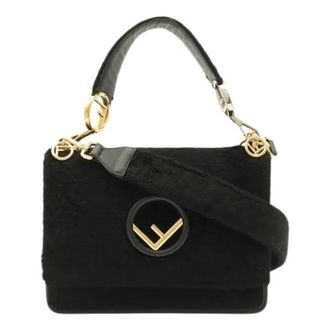 Fendi Pre-owned Kan I F Pelz-Leder-Umh&auml;ngetasche- 2-Wege-Trageweise - - Pre-owned - Damen - Schwarzk - ONE SIZE