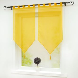 Joyswahl Scheibengardine Voile Bistrogardinen mit Quaste, einfarbig Melina Kurzstore BxH 45x90cm Gelb mit Schlaufen 2 Stück