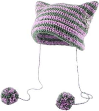 Generic 2026 Femmes Automne et Hiver Tricoter Laine Oreilles (Pain en Forme Oreille de Chat Vapeur) Punk Chapeau Chaud Froid, vert clair, Taille unique