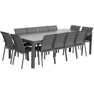 Sweeek Table de jardin extensible aluminium + 12 assises anthracite - Karo / Buffalo