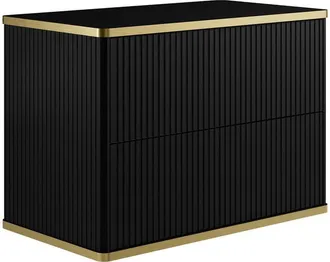 Vente-Unique Vente-Unique - Meuble sous vasque suspendu noir 80 cm - Finition stri&eacute;e avec liser&eacute; dor&eacute; - 2 tiroirs push to open - &Eacute;co-responsable, fabriqu&eacute; en
