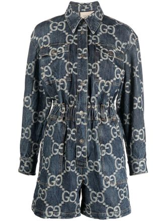 Gucci Jumbo GG Playsuit aus Denim - Blau