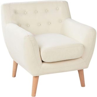 Beliani Sessel Hellbeige Stoffbezug mit Hellen Holzbeinen Armlehnen Knopfheftung Loses Sitzkissen Retro Design Wohnzimmer Polstersessel Armsessel