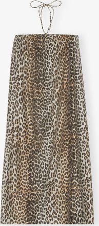 Ganni Robe maxi &agrave; bretelles en voile transparent Marron - Pour Femme