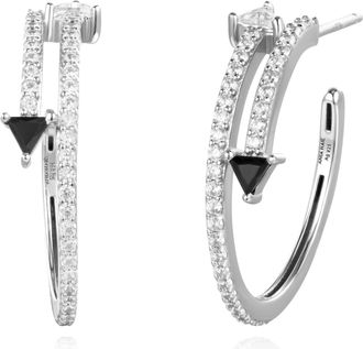 Ania Haie Damen Creolen Sunshine Chaser Pave Double Arrow Stud Hoops 925 Sterling Silber, besetzt mit 74 Zirkonia, Größe: 23 x 1,4-4,5mm, inkl. Geschenkverpacku