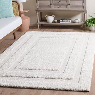 Safavieh Zottelig Teppich f&uuml;r Wohnzimmer, Esszimmer, Schlafzimmer - Florida Shag Collection, Hoher Flor, Creme und Creme, 122 X 183 cm
