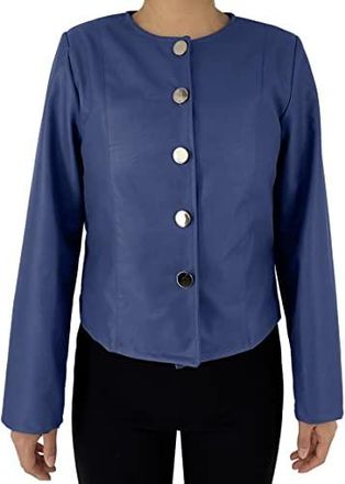 JOPHY & CO. Veste en cuir synth&eacute;tique femme ras du cou (code 6698), bleu, L