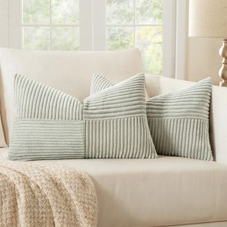 Miulee 2er Set Kissenbezug 40x80cm Hellgrau Kissenh&uuml;lle Kissenbez&uuml;ge Sofakissen Dekokissen Boho Couchkissen Kord Dekorative Zierkissenbezug f&uuml;r Sofa