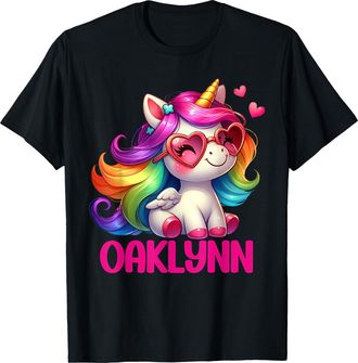 BDAZ Oaklynn Personalisierter Name, buntes Einhorn für Damen und Mädchen T-Shirt