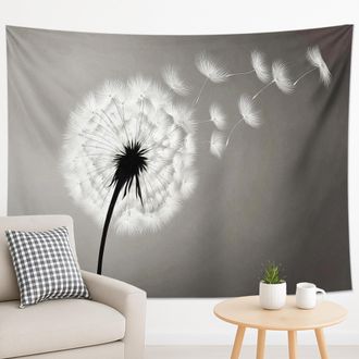 Generic Schwarz-wei&szlig;er Pusteblumen-Wandteppich, minimalistischer floraler Wandbehang f&uuml;r Heimdekoration, nat&uuml;rliche &auml;sthetische Wandteppiche f&uuml;r Wohnzimmer, S