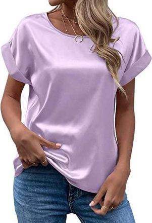 Generic T-shirt d&eacute;contract&eacute; &agrave; manches courtes pour femme - Coupe ample - Col rond - L&eacute;ger - Pour le travail, le quotidien, les voyages, violet clair, XXL