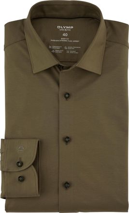 Olymp Herrem Oberhemd Langarm Level Five - Jersey Hemd, Atmungsaktives Gewebe, NY Kent Kragen - Hemden Herren Modern Fit - Graugr&uuml;n 48-41