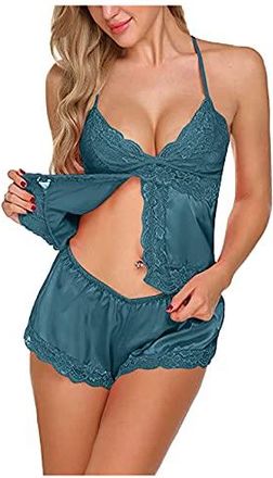 Generic Lingerie Sexy Femme Coquine Hot Lingerie Femme Une soir&eacute;e Coquine Pyjama Satin Soie + Dentelle Set Nuit Luxueux Look Fatale pour Moments Intimes