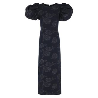 Rotate Rotate Birger Christensen, Femme, Robes, Bleu, Taille: 42 FR Jacquard Midi Puff Dress