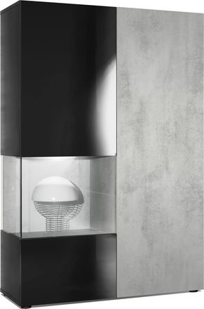 Vladon Vitrine Kommode Hochschrank Morena, Made in Germany, Korpus in Schwarz matt/Rechte T&uuml;r und der Einsatz in Beton Oxid Optik, inkl. LED Beleuchtung