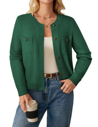 Grace Karin Cardigan Damen Kurz Elegant Langarm Herbst Strickjacke Freizeit B&uuml;ro Party Bolero CL309-06/Gr&uuml;n XXL