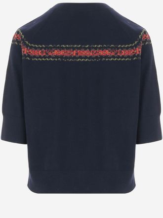 Dries Van Noten Intarsia-Knit Crew Neck Sweater - Navy